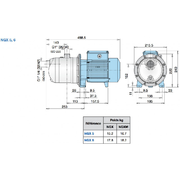 Pompe a eau domestique Calpeda NGX622 1,50 KW - Triphasé 380V - Jusqu'à 8,4 M3/H ...
