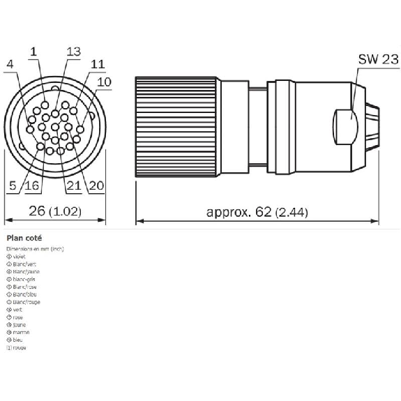 M23 Fem Droit 21p (anti-horaire) Câble PUR Blindé 22 fils Noir 1.5m au meilleur prix - Sick ...