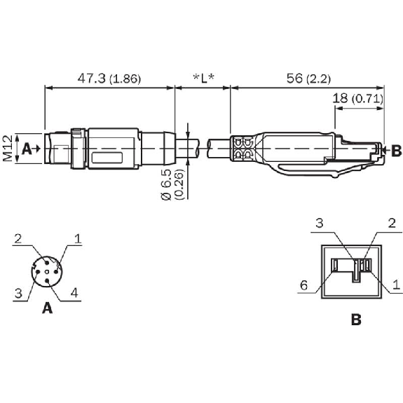 M12D Mâle Droit 4p/RJ45 Mâle 8p; Câble PUR 4 fils 5m ProfiNet au ...