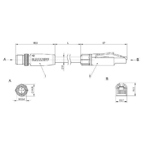 M12D Mâle Droit 4p/RJ45 Mâle Droit 4p; Câble TPE Blindé 4xAWG24 5m au ...