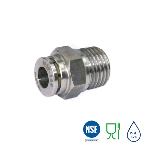 Raccord instantané push-in en inox pour tubes type XVRC-R - R1/4" - Ø10mm - 20 bar - 150°C au ...